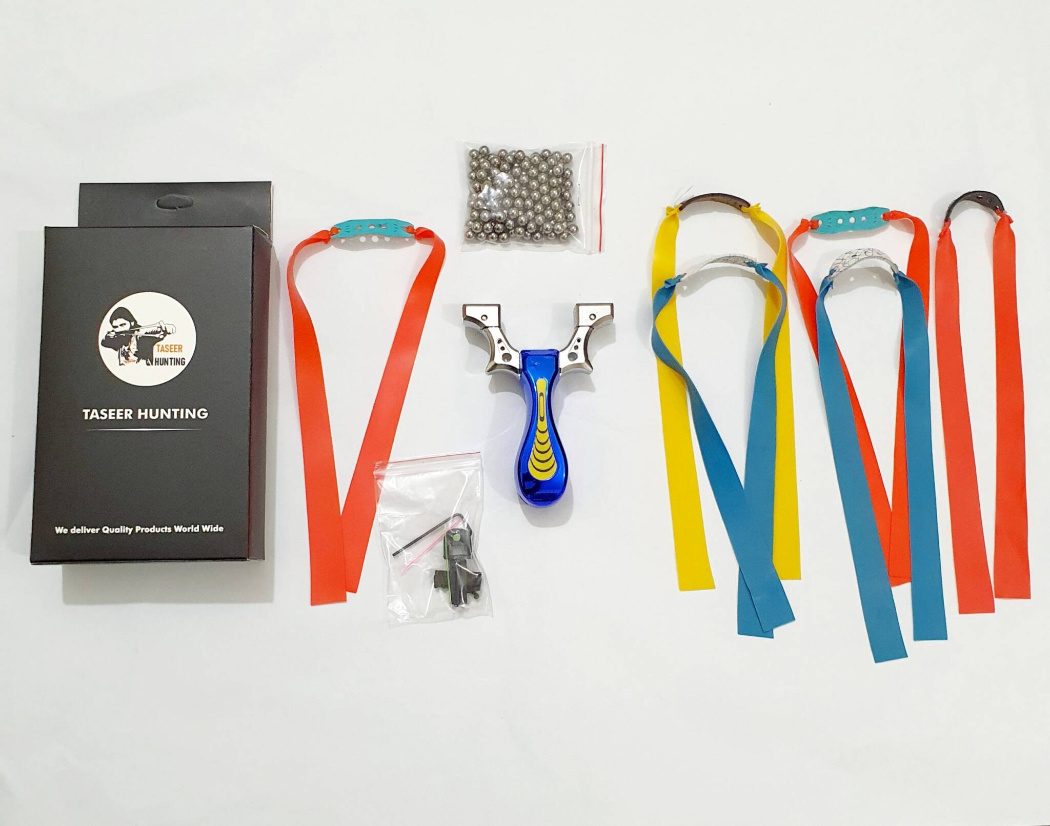 1 Blue Cobra Slingshot + 6 Rubbers + 144 Steel Balls + Aiming Sights ...